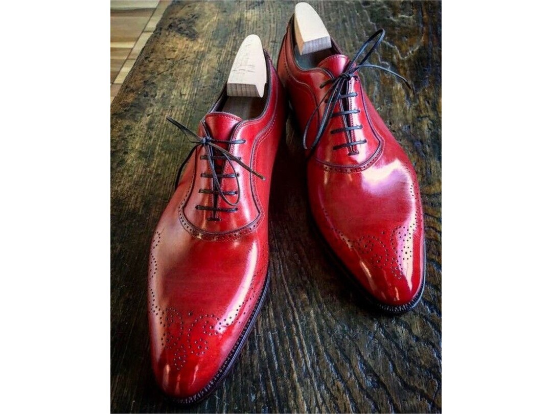 Handmade Red Leather Wingtip Oxford Shoes: Bespoke Lace-up Style - Etsy