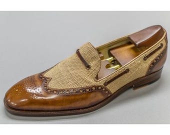 Men's Handmade Two Tone Color Dress Shoes | Bespoke Genuine Leather ...