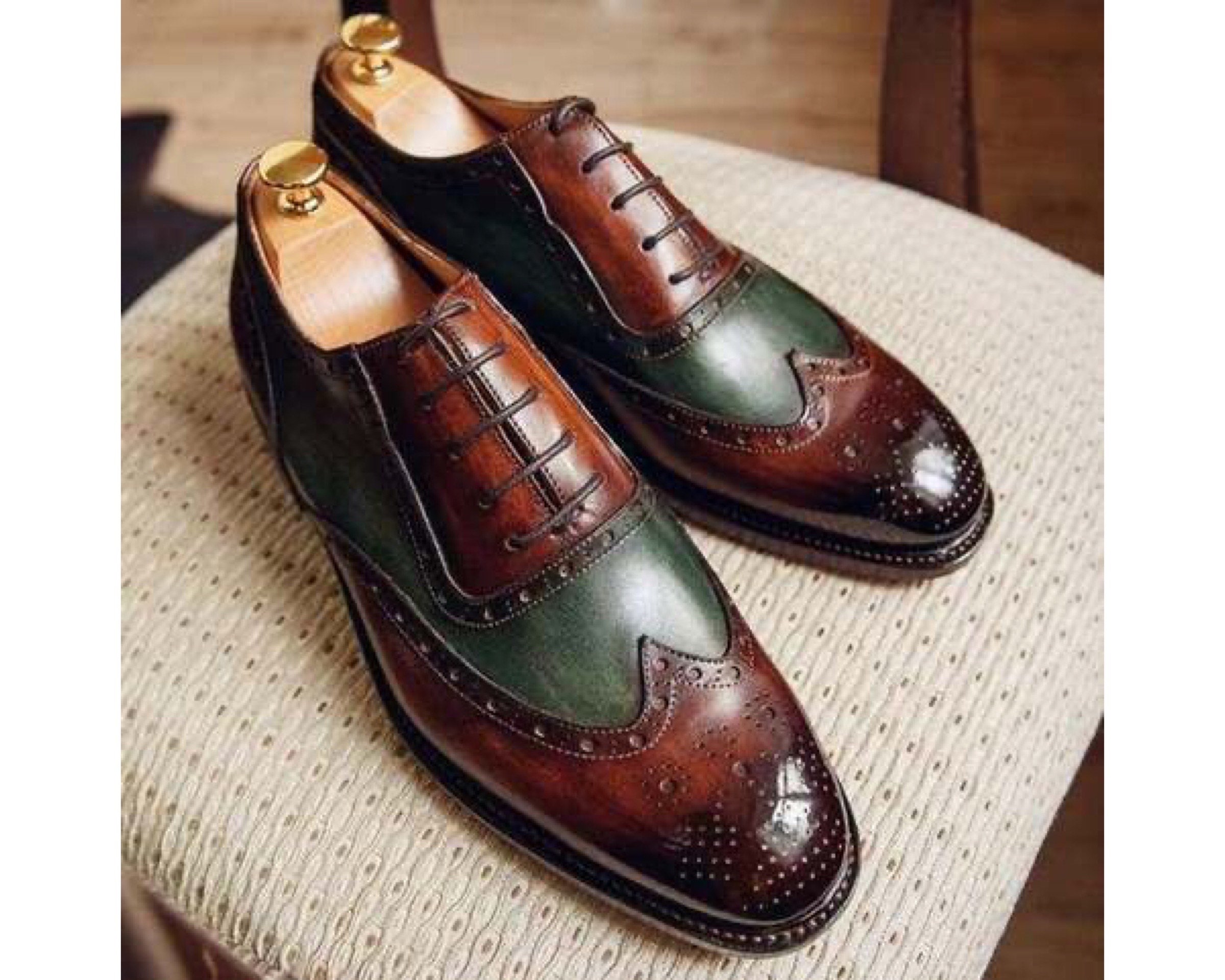Men's Handmade Two Tone Dress Shoes | Bespoke Genuine Leather Wingtip ...