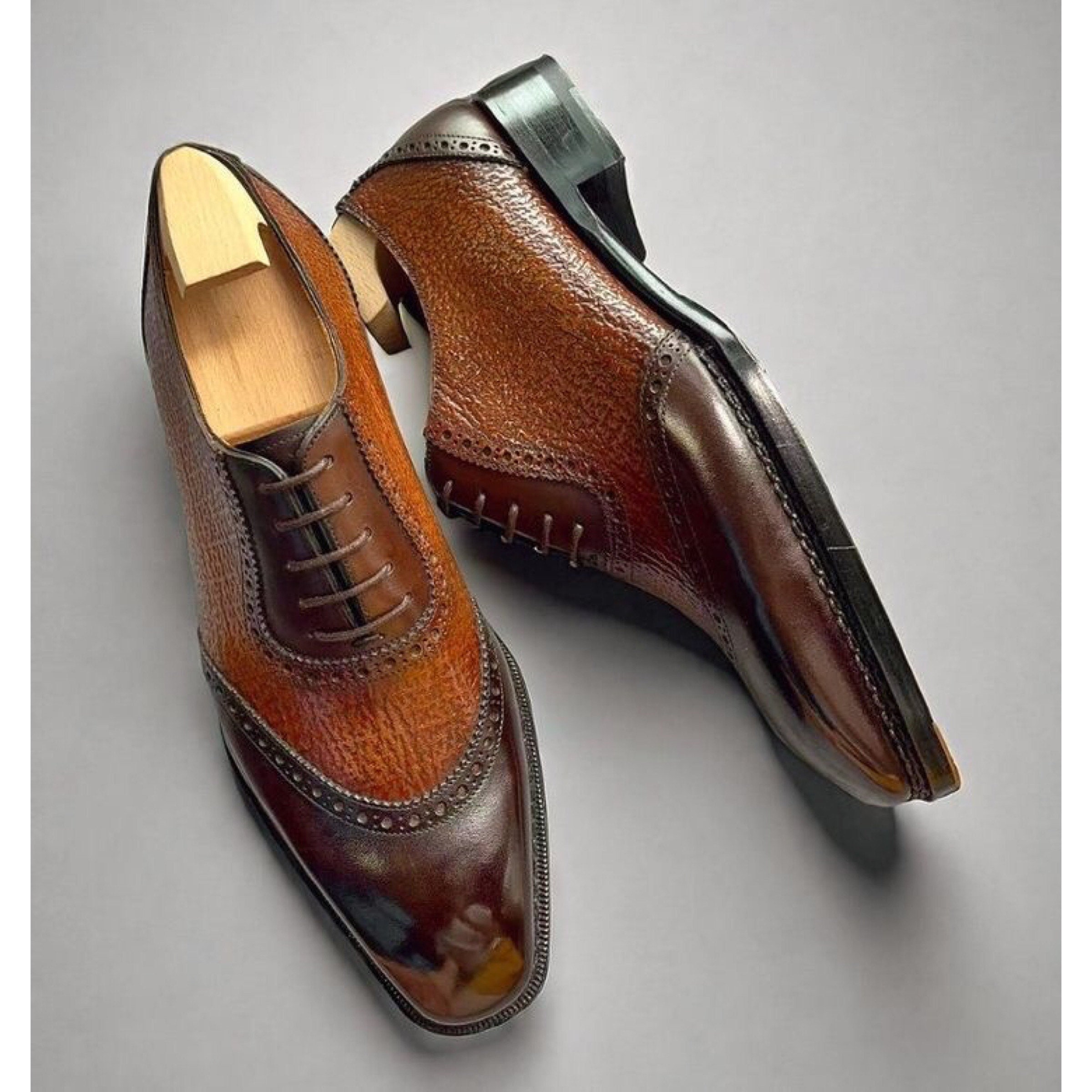 New Men's Fashion Bespoke Italian Leather Wingtip Brown Handmade Shoe ...