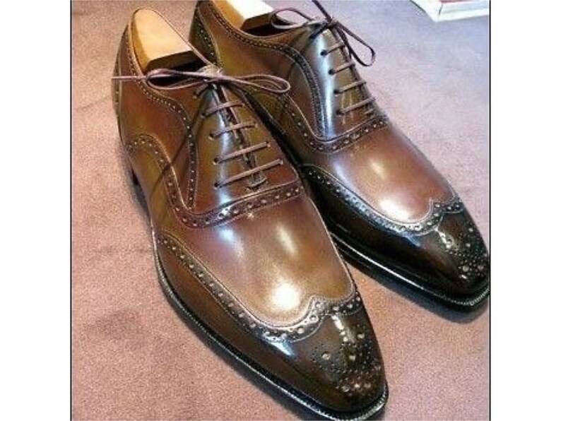 Buy New Men's Fashion Bespoke Two Tone Genuine Leather Wingtip Brown ...