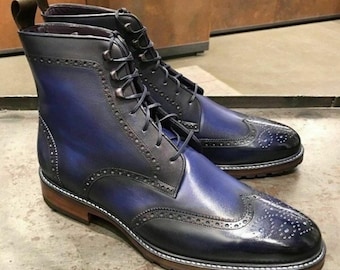 Buy New Men's Custom Made Italian Leather Wingtip Style Chelsea Boots ...