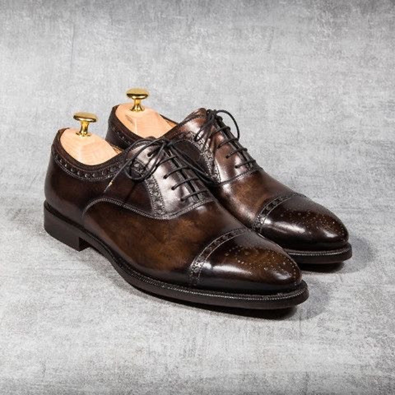Men's Bespoke Genuine Leather Wingtip Dark Brown Color Handmade Shoe ...