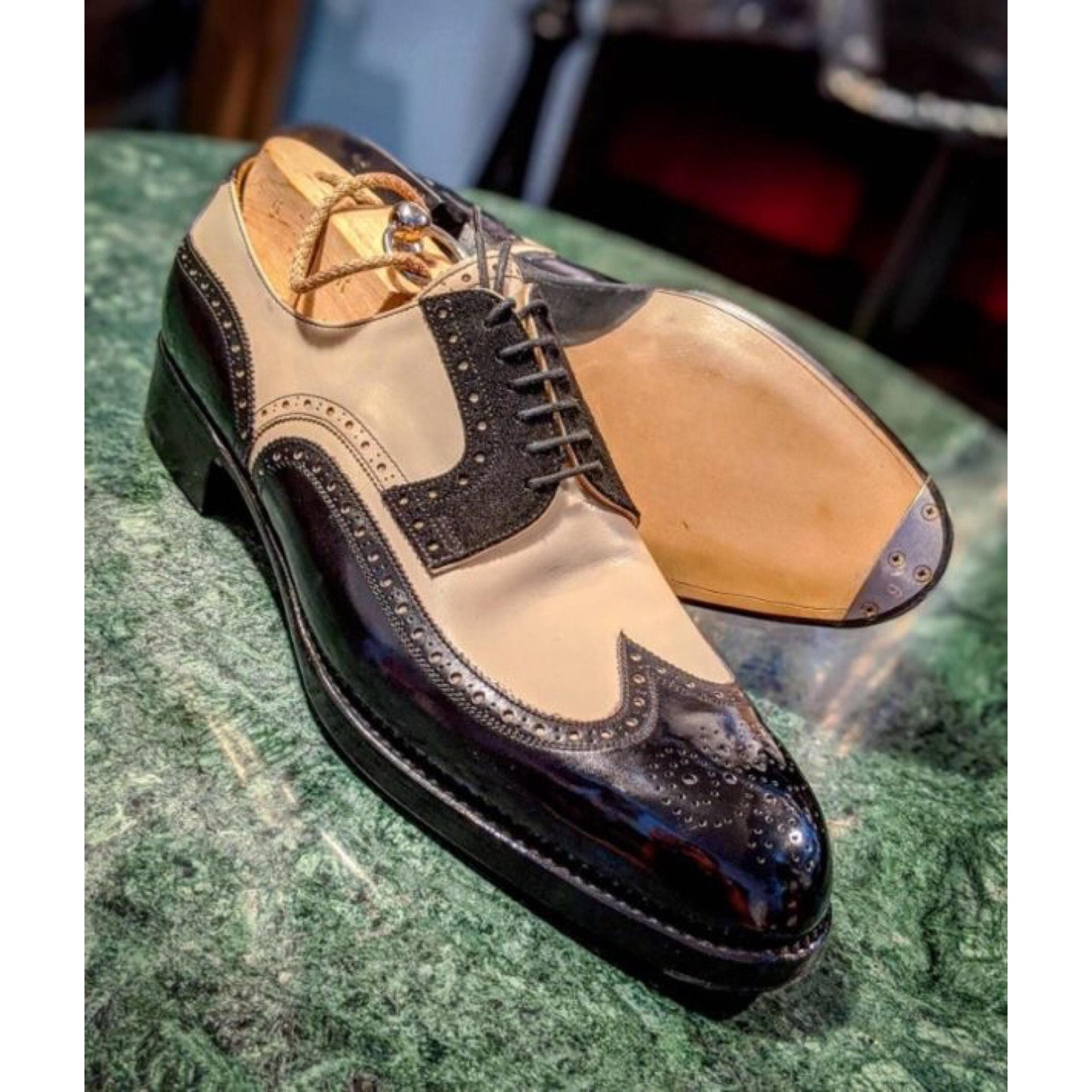 Men's Handmade Two Tone Color Dress Shoes | Bespoke Genuine Leather ...