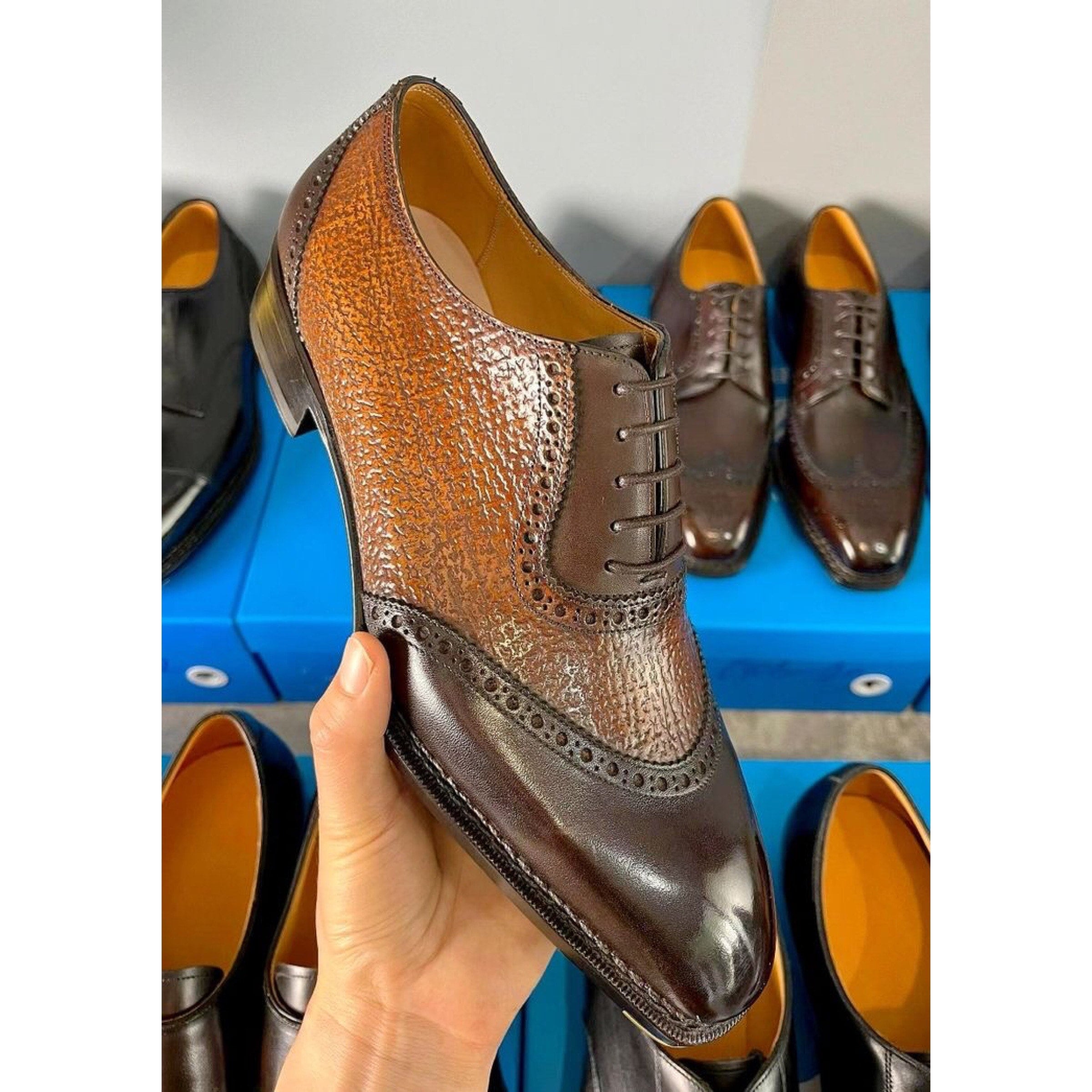 New Men's Fashion Bespoke Italian Leather Wingtip Brown Handmade Shoe ...