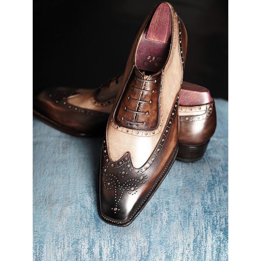 Men's Handmade Two Tone Color Dress Shoes | Bespoke Genuine Leather ...