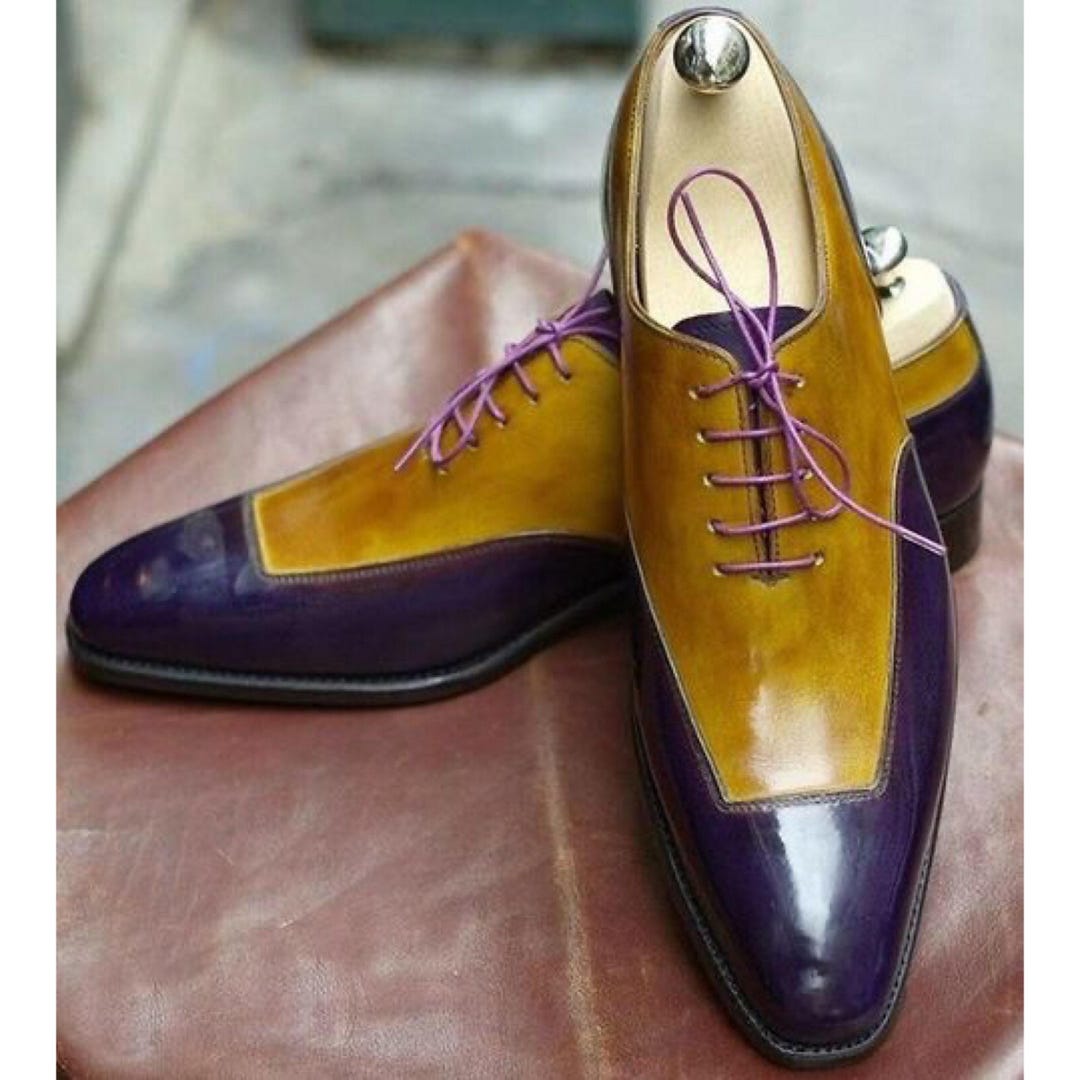 Men's Handmade Two Tone Dress Shoes | Bespoke Genuine Leather Wingtip ...