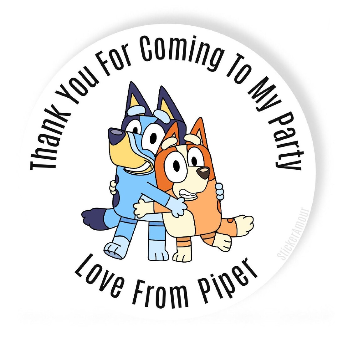 Bluey Stickers, Childrens Party Stickers, Round Stickers, Party Favour ...