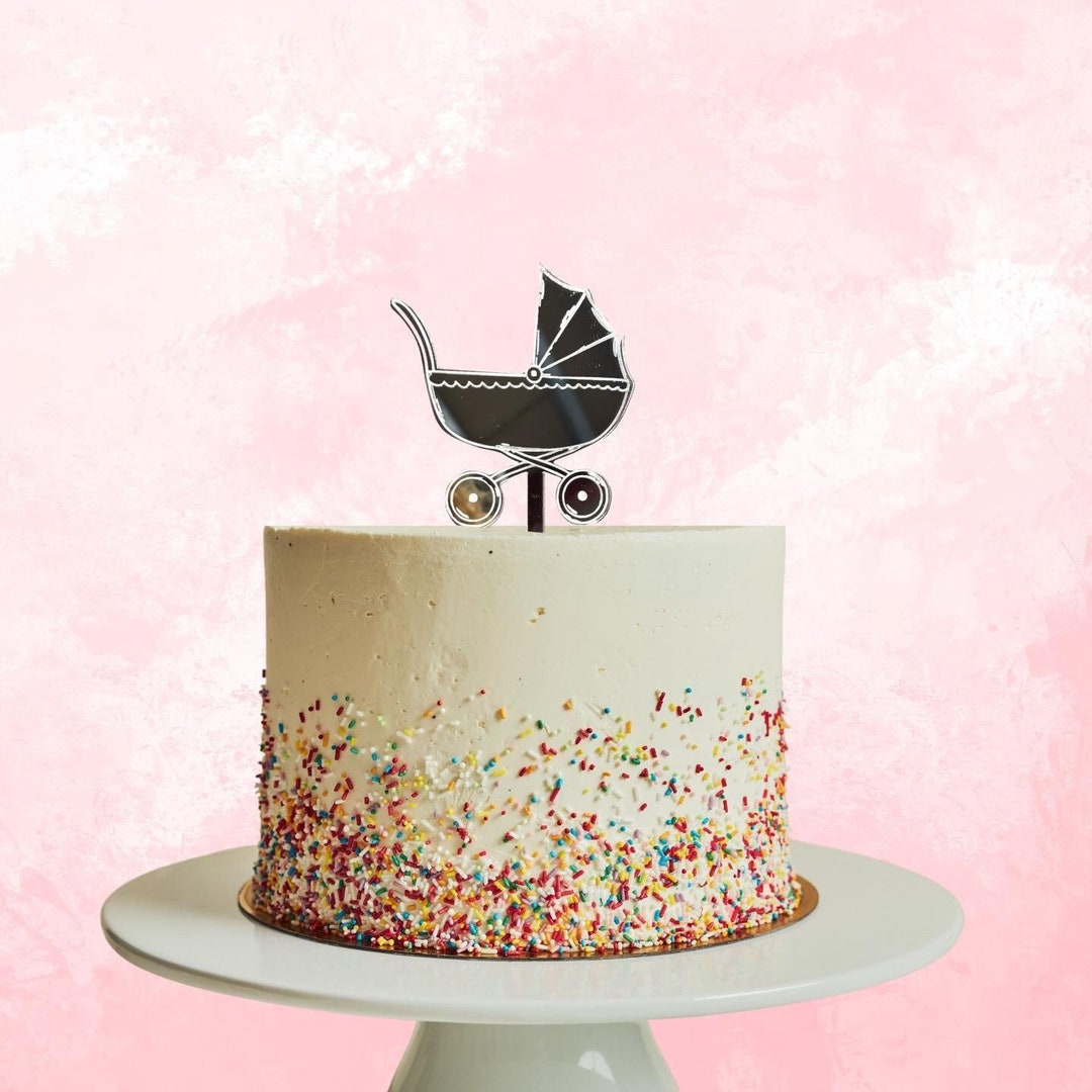 Engraved Chrome Baby Shower Pram Acrylic Cake Topper - Etsy