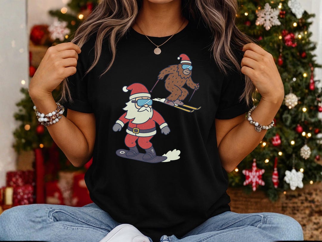Funny Bigfoot Santa Snowboarding Christmas Shirt, Retro Winter Tee - Etsy