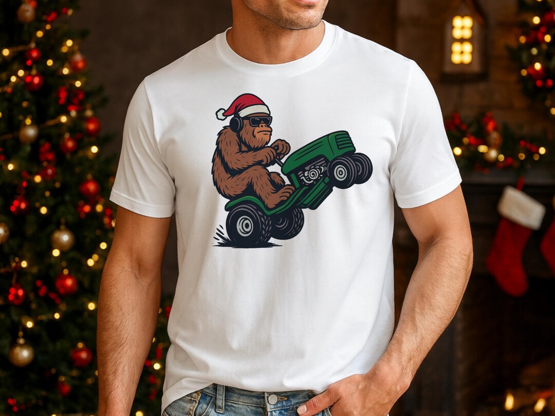 Funny Bigfoot Santa Lawn Mower Christmas T-shirt - Etsy