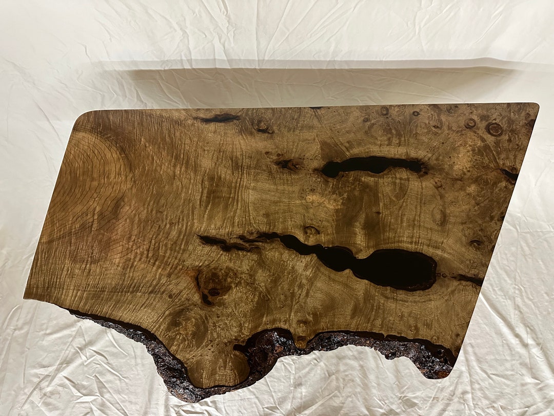 44” Long X 25 1/2” Wide, 1 5/8”. Myrtle Wood Burl Live Edge Coffee ...