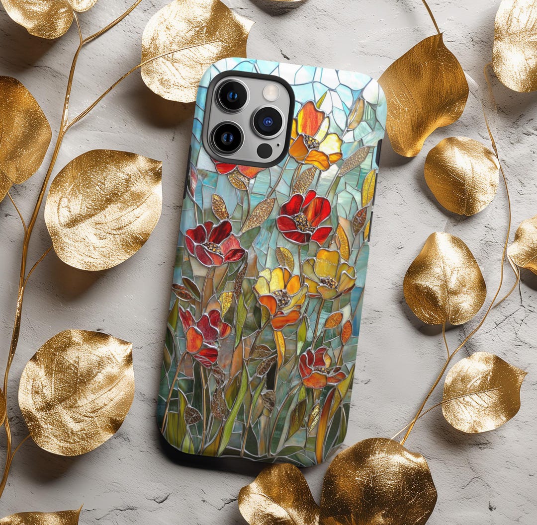 Stained Glass Floral Garden Phone Case | Unique Mosaic Poppy Flower ...