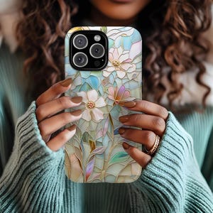 Wildflower Phone Case | Pastel Floral Phone Case | Faux Stained Glass Flower Lovers Gift for ...