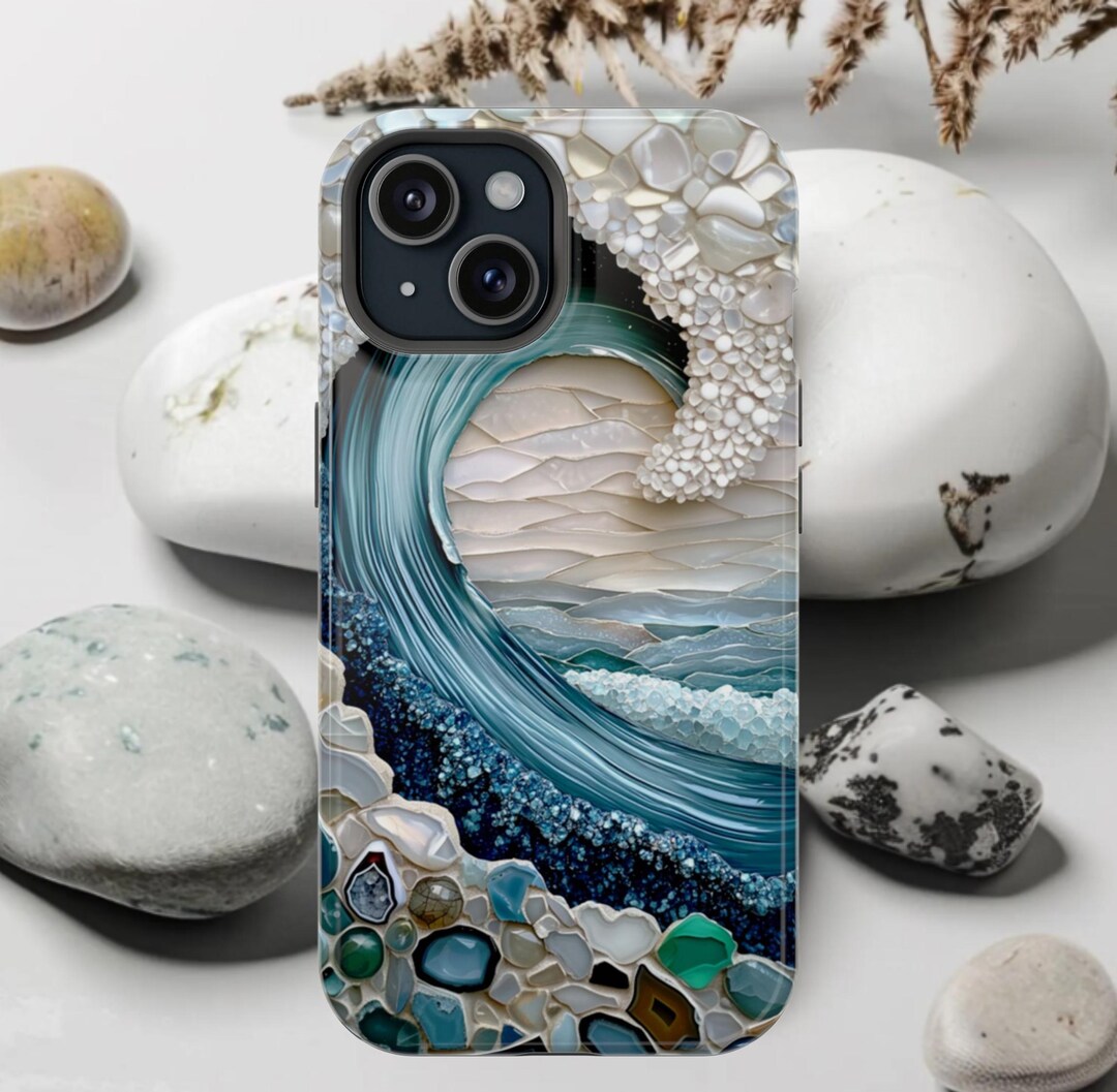 Turquoise and Crystal Ocean Magsafe Phone Case Iridescent Geode Wave ...