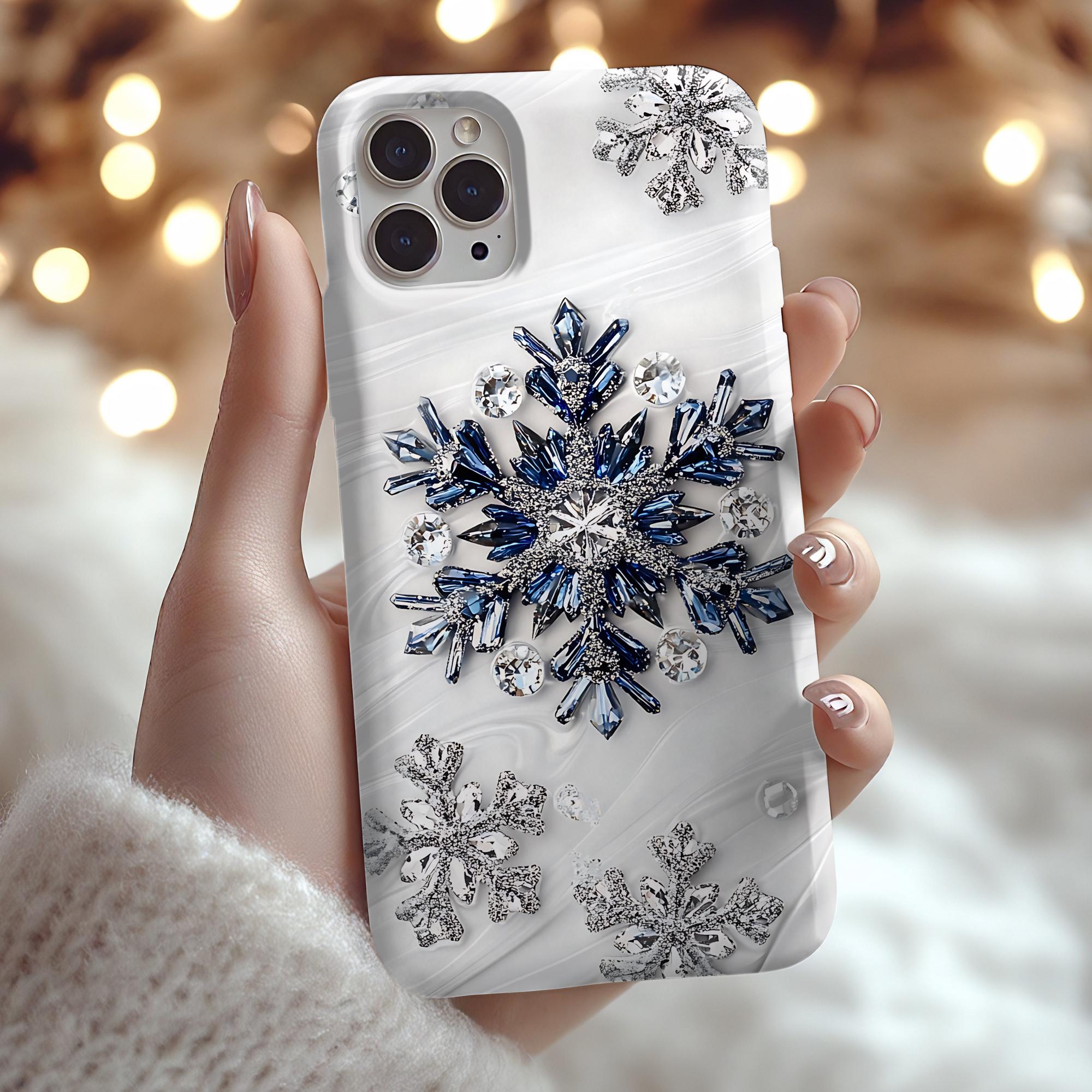 Snowflake iPhone Magsafe Case, Winter Sparkle Elegant White Blue Ice ...