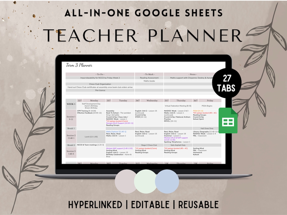 Digital Teacher Planner Template Google Sheets Weekly Lesson Planner ...