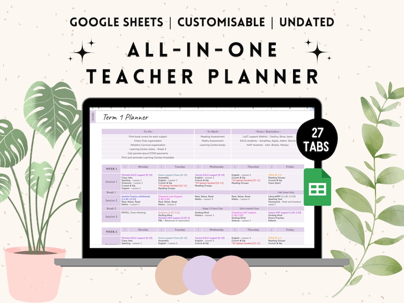 Digital Teacher Planner Template | Google Sheets Teacher Planner ...