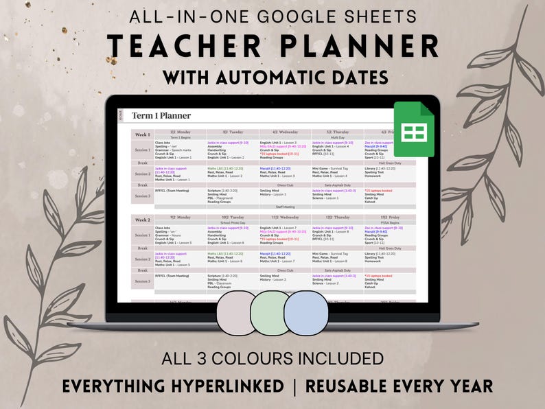 Teacher Digital Planner Bundle for Google Sheets – 3 Colours, Reusable ...