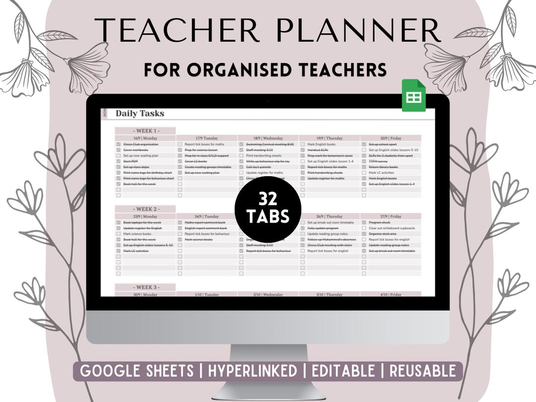 Digital Teacher Spreadsheet Planner Template | Google Sheets | Primary ...