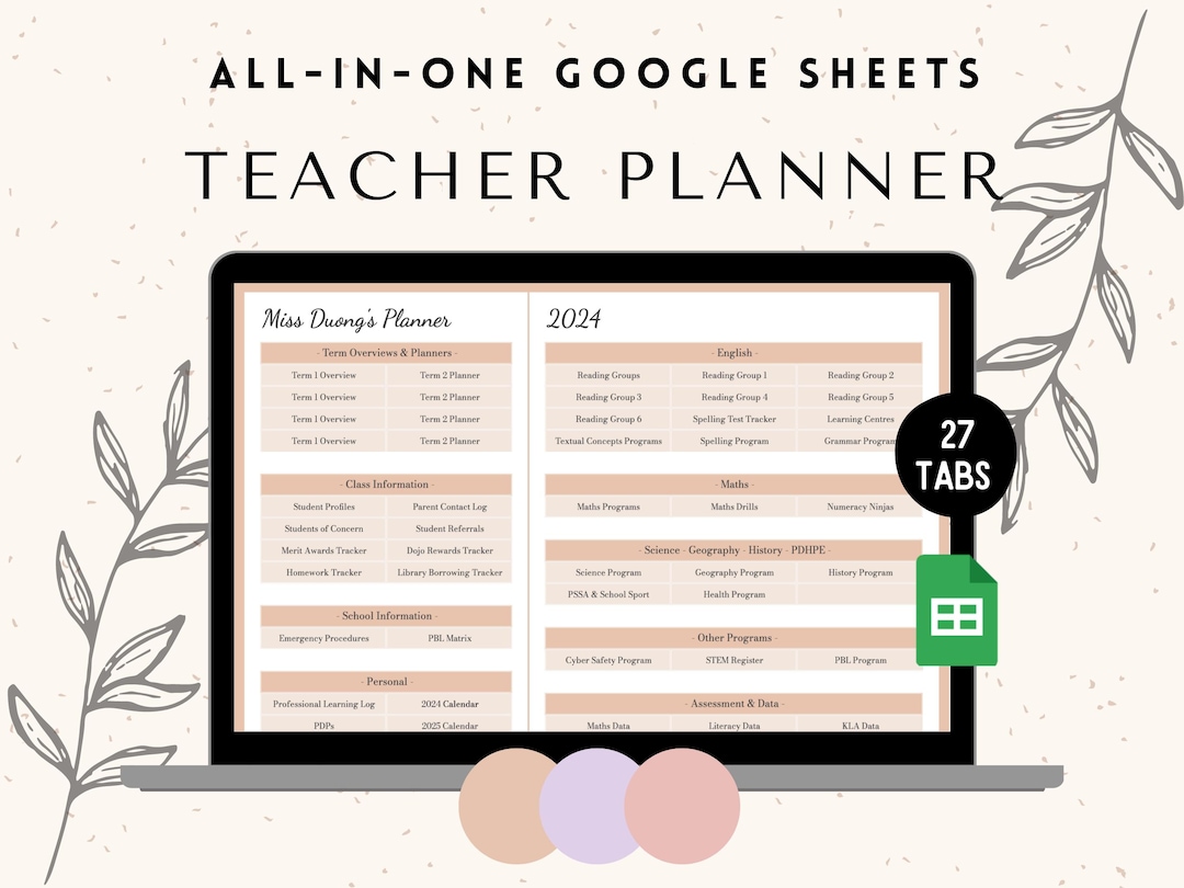 Digital Teacher Planner Template | Google Sheets Teacher Planner ...
