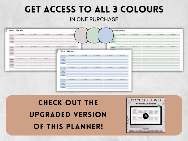 Teacher Digital Planner Bundle for Google Sheets – 3 Colours, Reusable ...