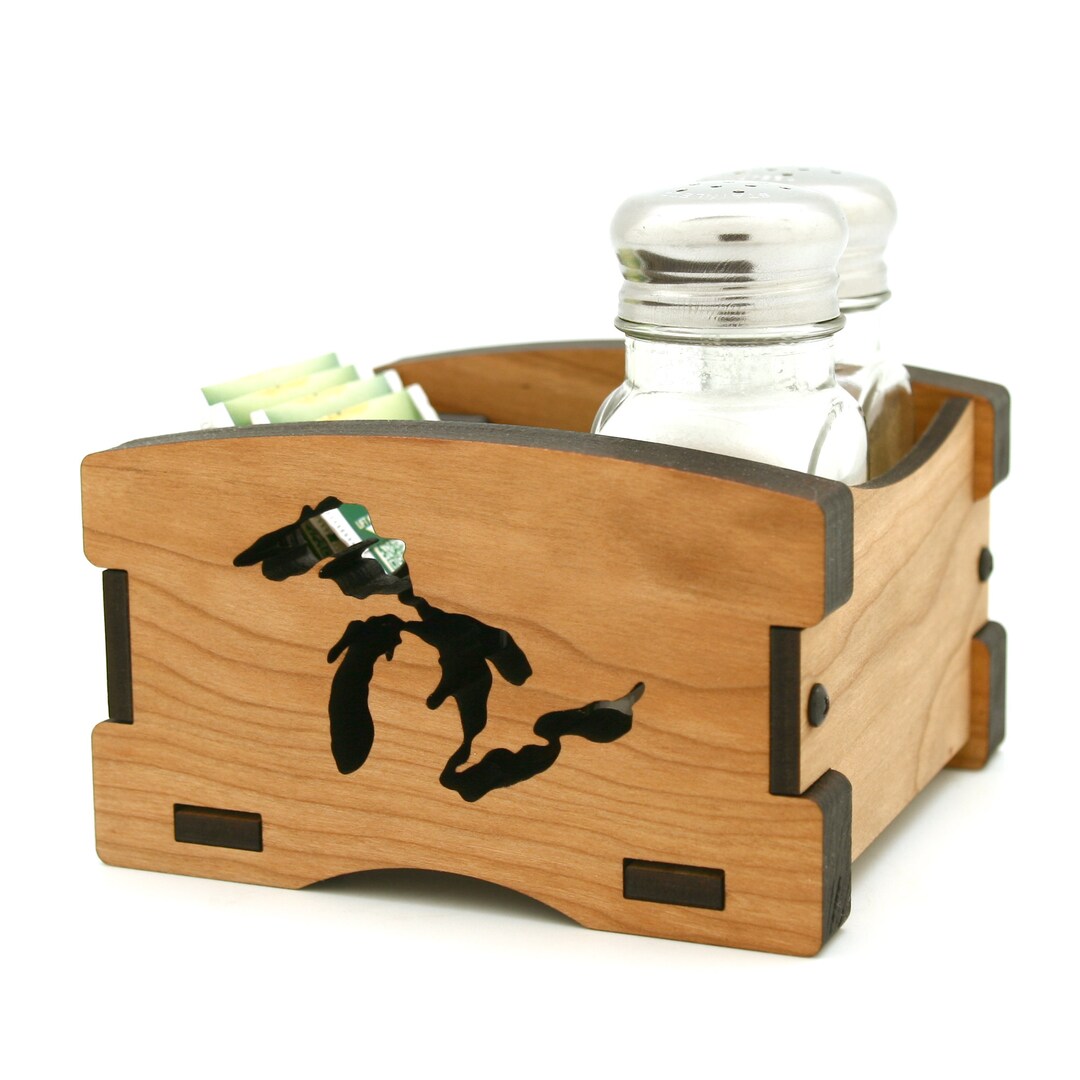 Cherry Wood Condiment Caddy, Great Lakes Wedding Table Centerpiece - Etsy