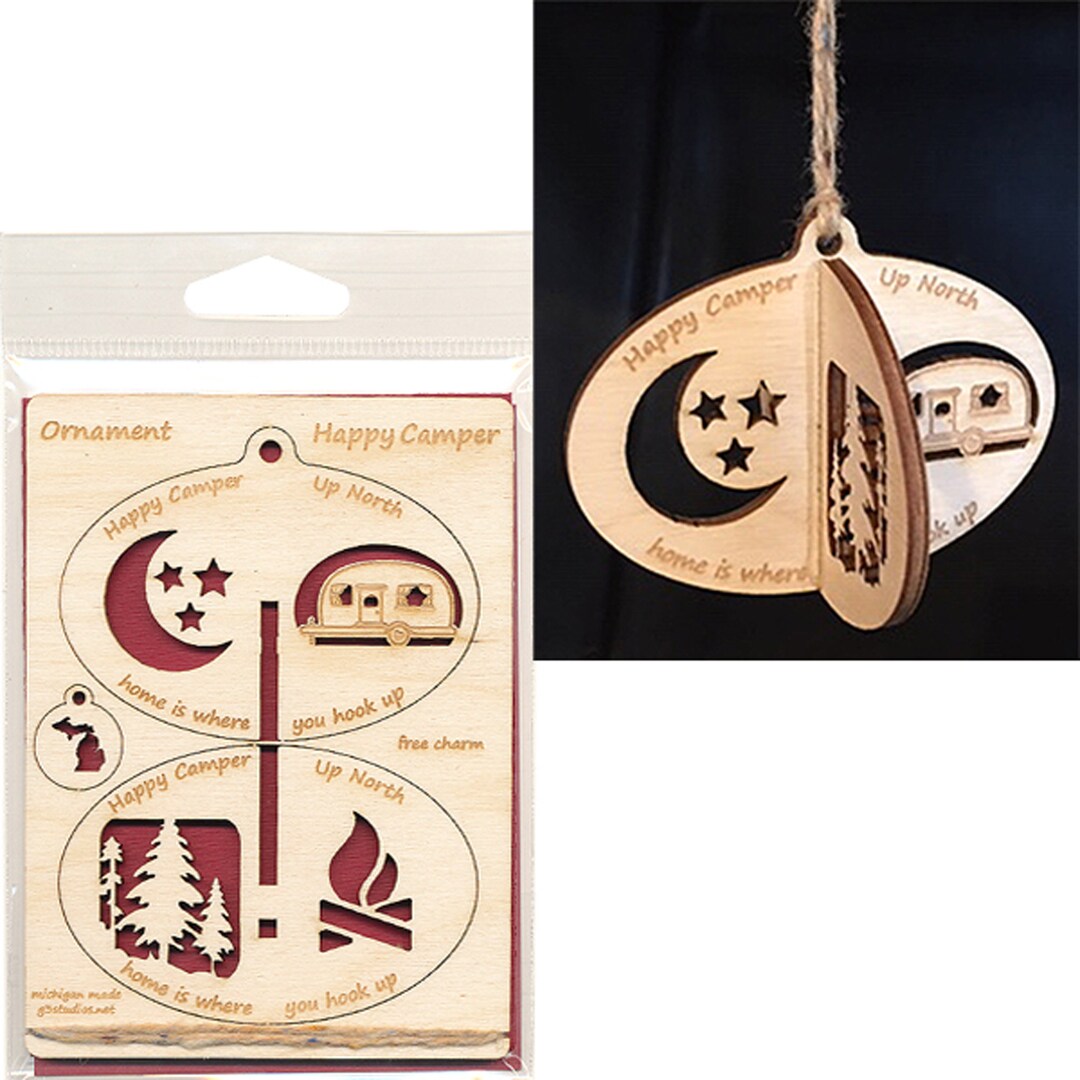 3D Wood Happy Camper Ornament: Michigan Theme DIY Craft - Etsy