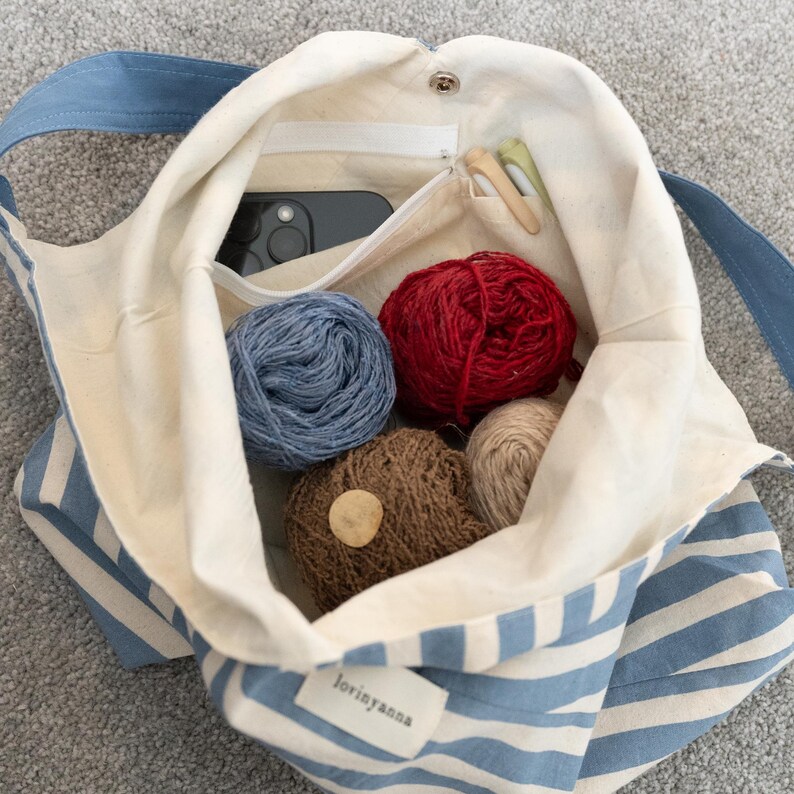 Blue Striped Bag, Triangle Totebag, Hobo Slouchy Purse, Origami Weekend ...