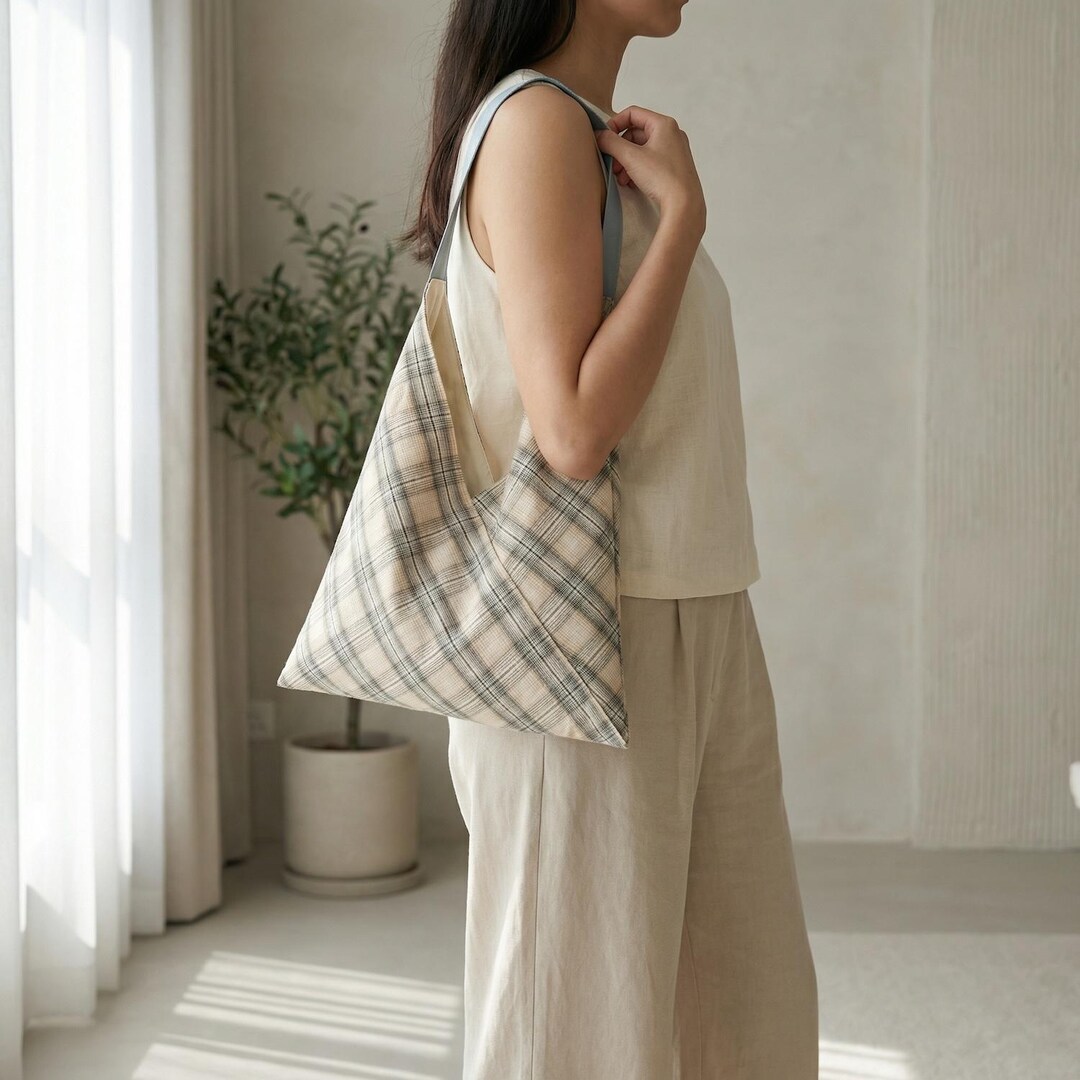 Japanese Origami Tote Bag Plaid Wristlet Purse Geometric Triangle ...