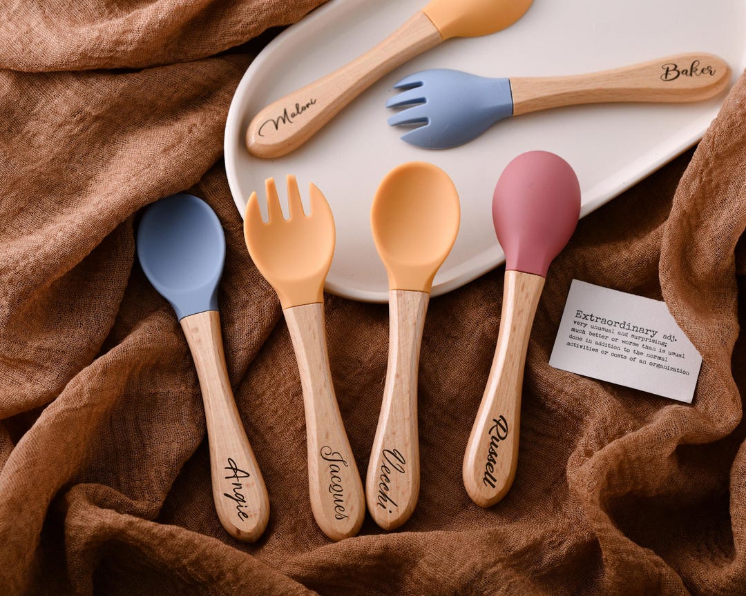 Personalized Baby Spoon and Fork Set With Engraved Wooden Handles ...