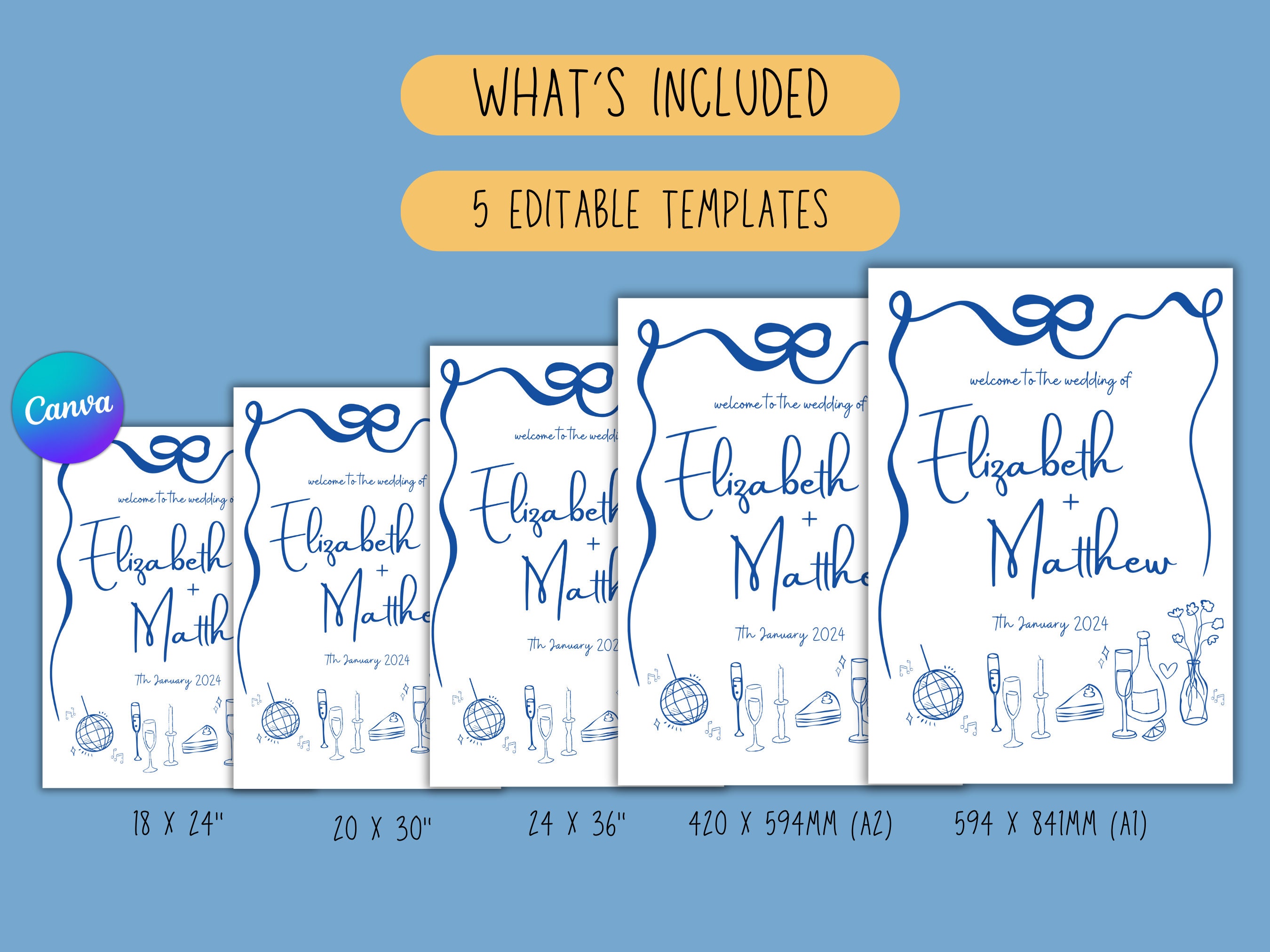 Whimsical Wedding Sign Template, Hand Drawn Signage, Illustrated ...