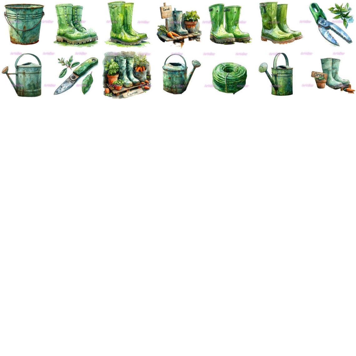 Mega Bundle GARDENING CLIPART - Watercolor Garden Clipart, Rakes ...