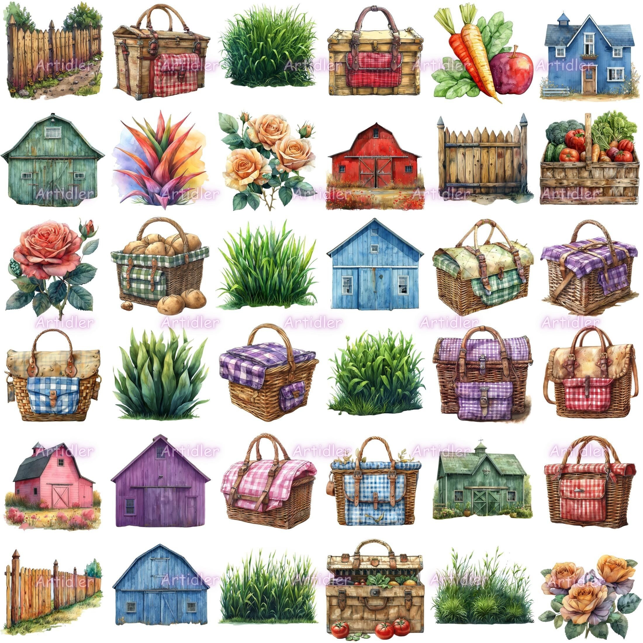 CUTE FARM CLIPART Watercolor Clipart Bundle, Farm Animal Clipart, Cute ...
