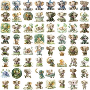 Mega Bundle BABY ELEPHANT CLIPART Watercolor Clipart Bundle, Nursery ...