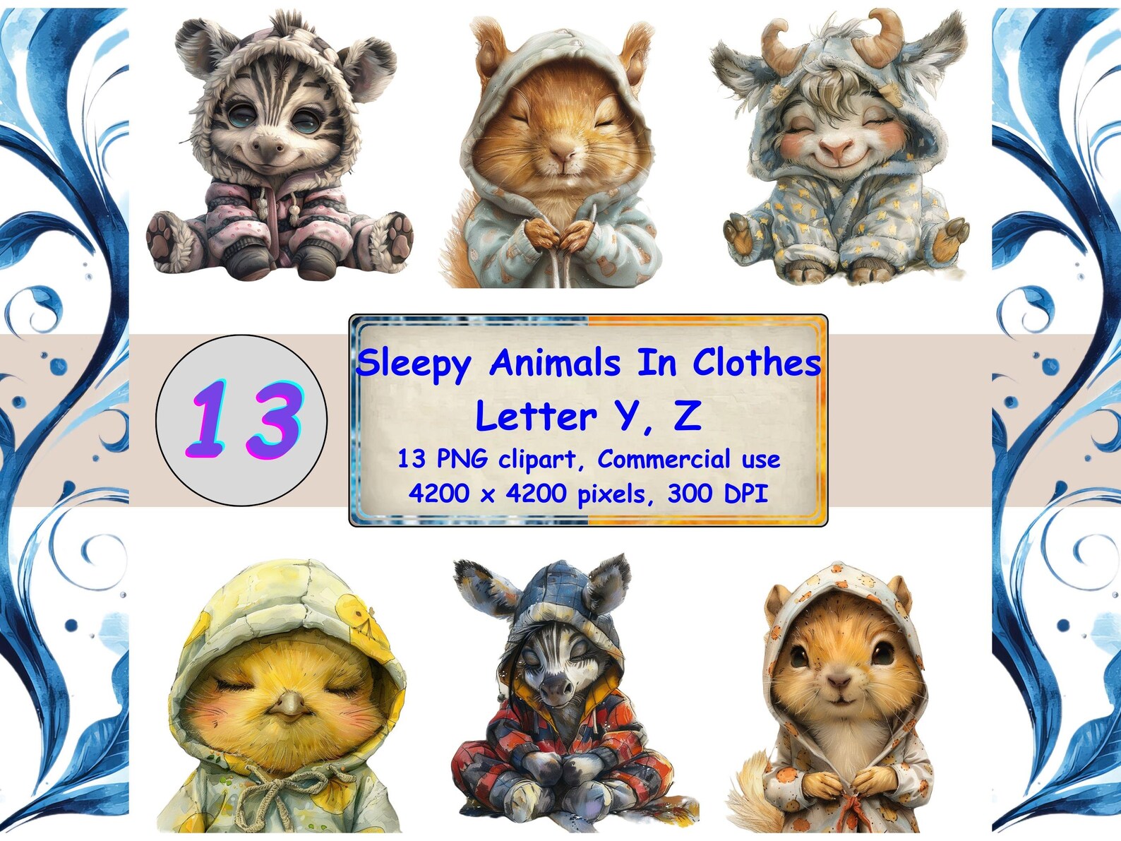 SLEEPY ANIMALS CLIPART Letter Y, Z - Cute Animal Clipart, Animals ...