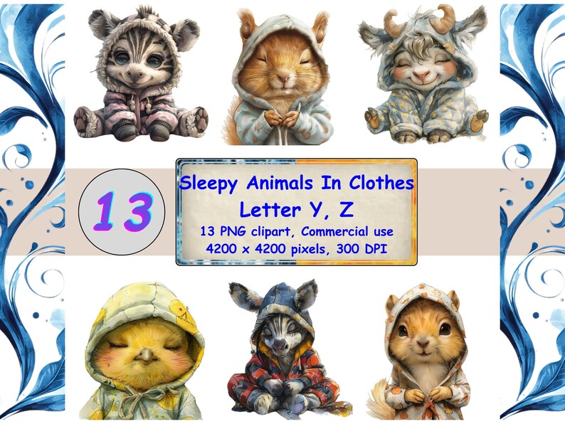 SLEEPY ANIMALS CLIPART Letter Y, Z - Cute Animal Clipart, Animals ...