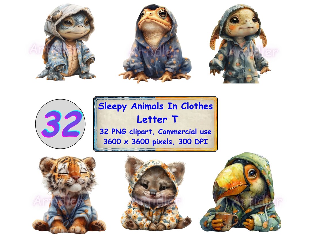 SLEEPY ANIMALS CLIPART Letter T Cute Animal Clipart, Animals Clipart ...