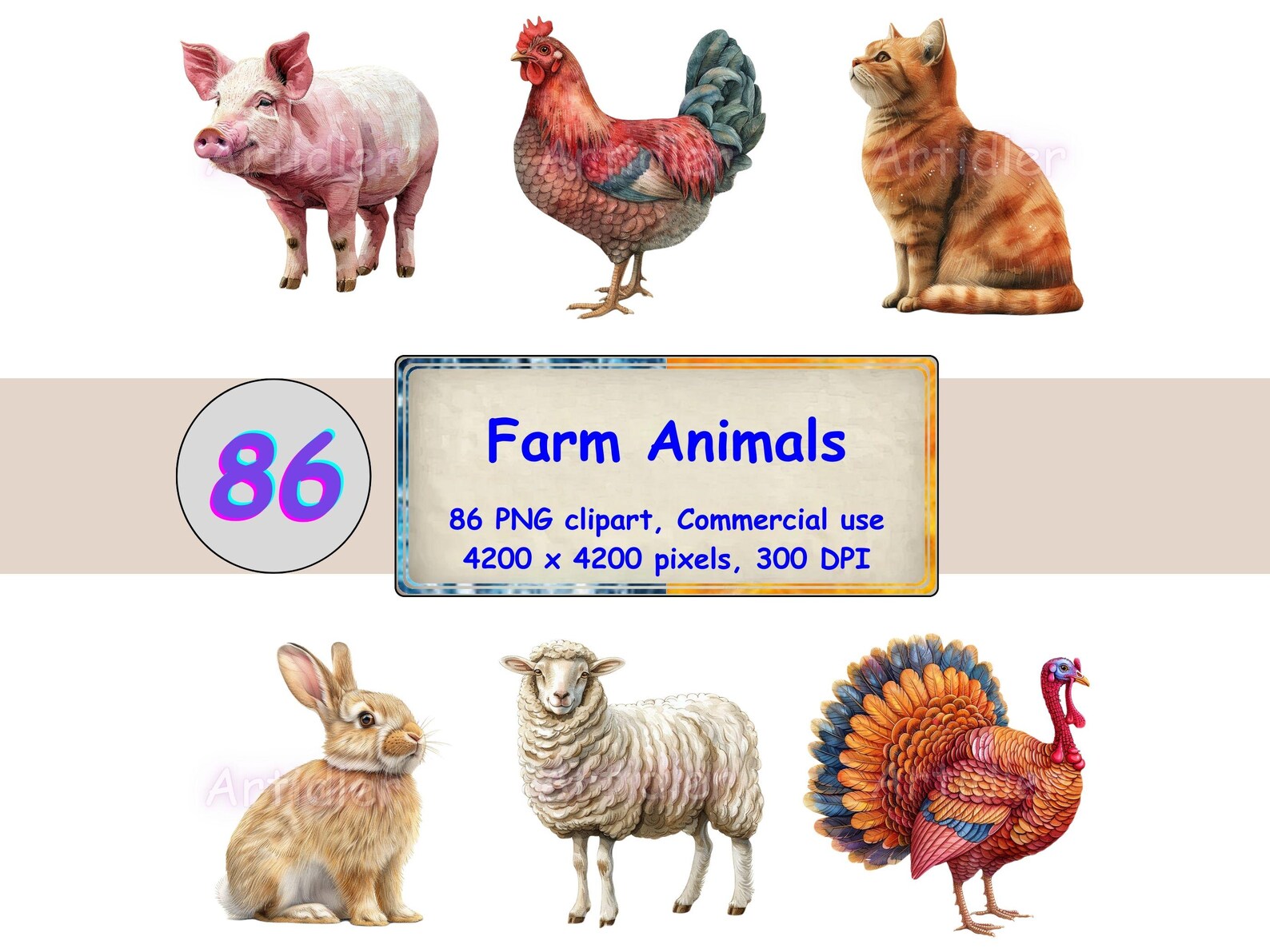 CUTE FARM CLIPART - Watercolor Clipart Bundle, Farm Animal Clipart ...