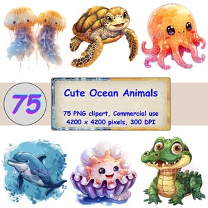 OCEAN ANIMALS PNG - Undersea Watercolor Clipart, Watercolor Clipart ...
