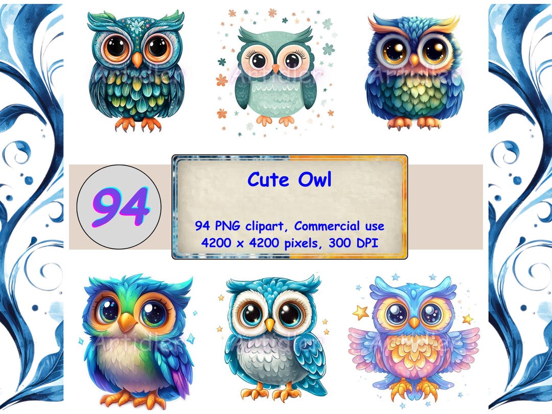 94 CUTE OWL CLIPART - Vibrant Colors Owl Clipart, Owl Clipart, Instant ...
