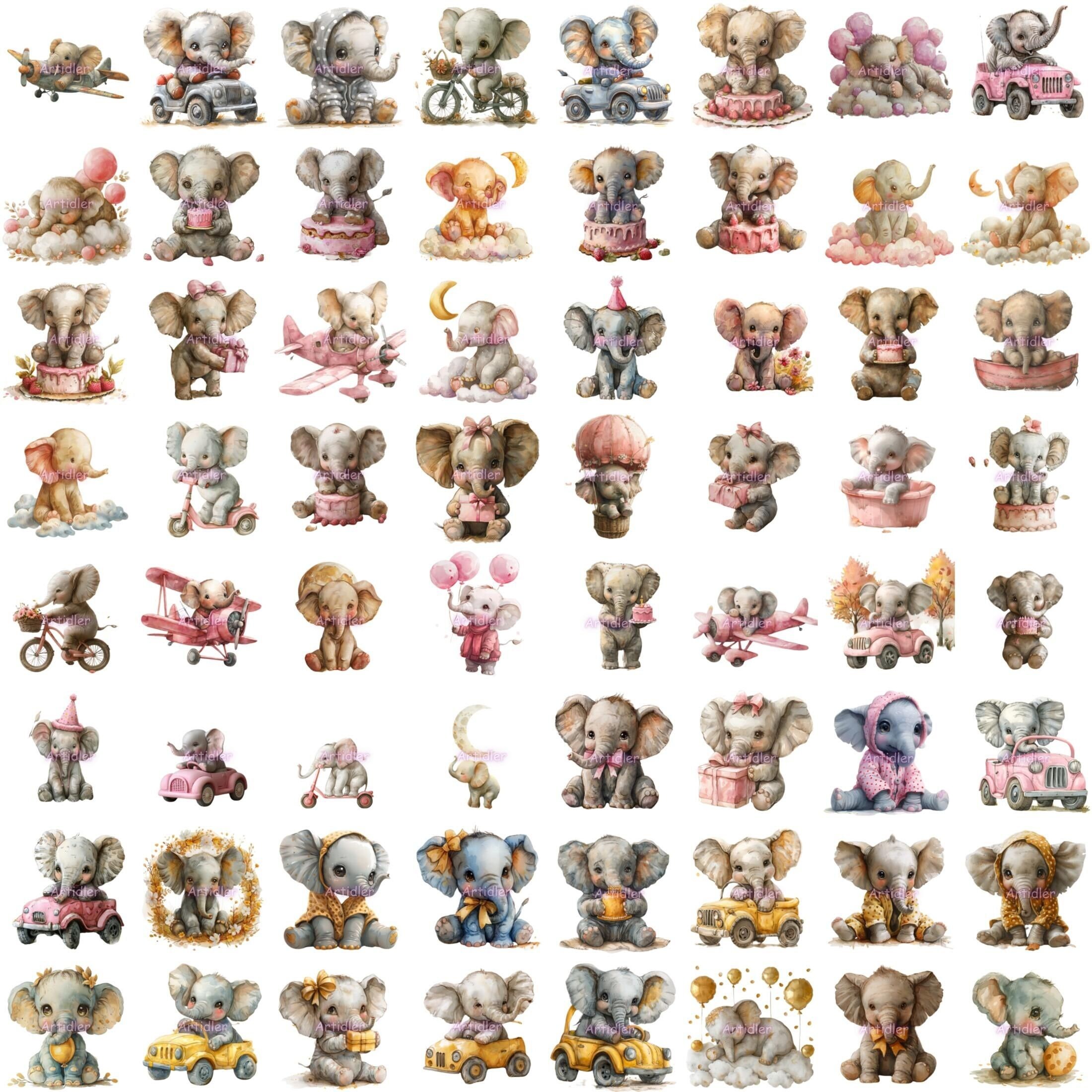 Mega Bundle BABY ELEPHANT CLIPART Watercolor Clipart Bundle, Nursery ...