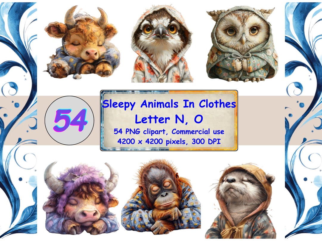 SLEEPY ANIMALS CLIPART Letter N, O - Cute Animal Clipart, Animals ...