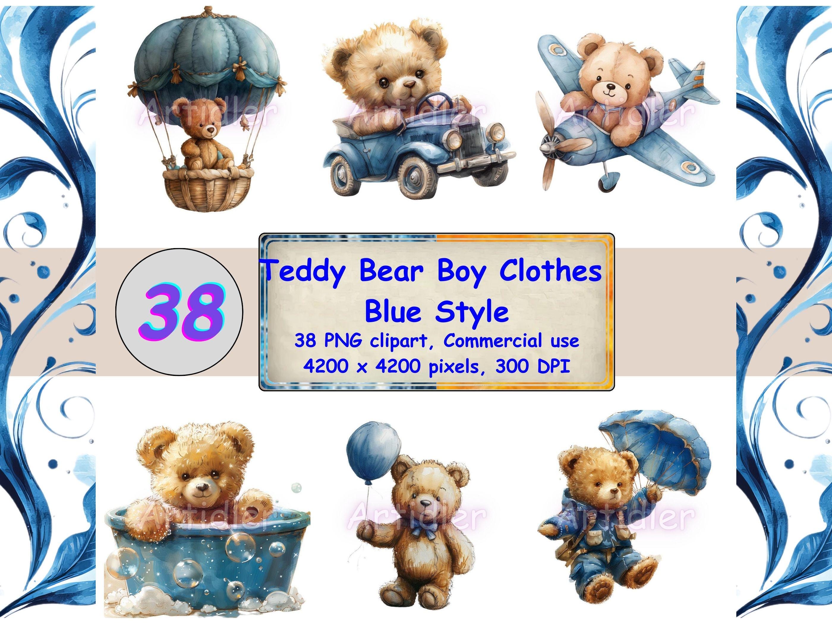 TEDDY BEAR CLIPART Boy, Style: Blue - Watercolor Clipart Bundle, Cute ...