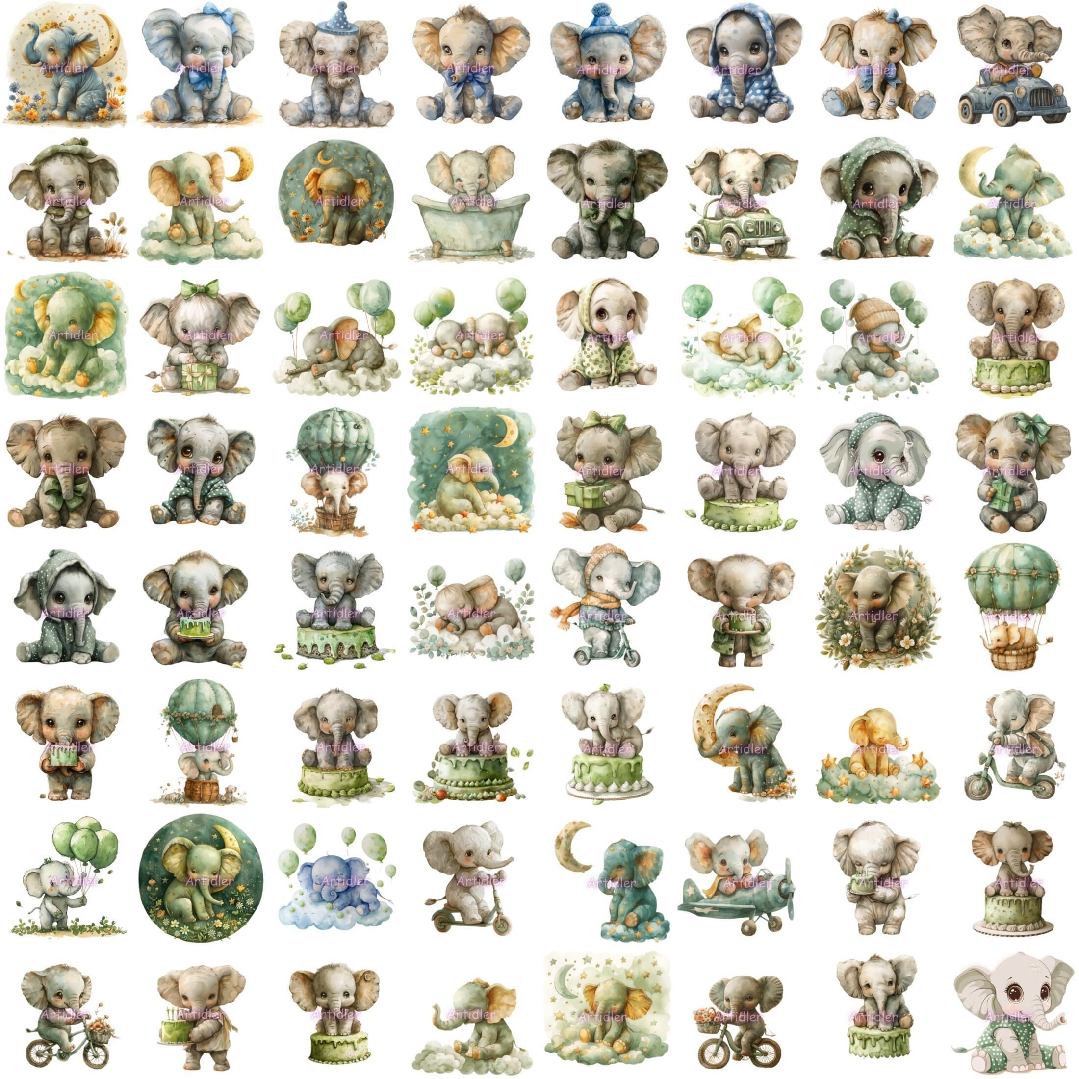 Mega Bundle BABY ELEPHANT CLIPART Watercolor Clipart Bundle, Nursery ...