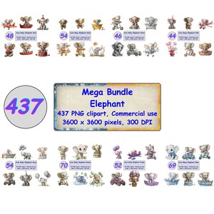 Mega Bundle BABY ELEPHANT CLIPART Watercolor Clipart Bundle, Nursery ...