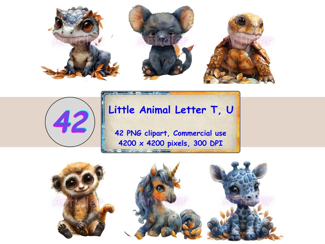 BABY ANIMALS CLIPART Letter T, U - Watercolor Animals Bundle, Baby ...