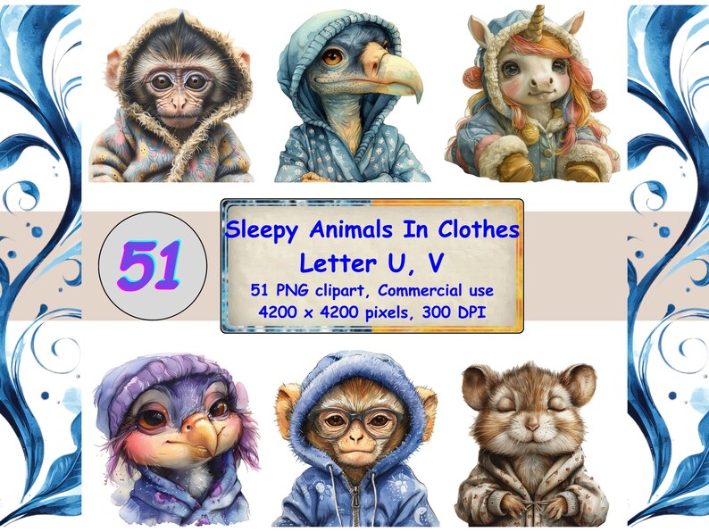 SLEEPY ANIMALS CLIPART Letter U, V - Cute Animal Clipart, Animals ...
