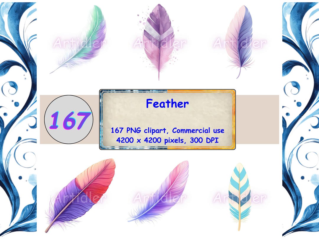 FEATHER CLIPART BUNDLE - Colorful Feathers Clipart, Bird Feather ...
