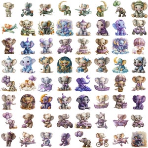 Mega Bundle BABY ELEPHANT CLIPART Watercolor Clipart Bundle, Nursery ...